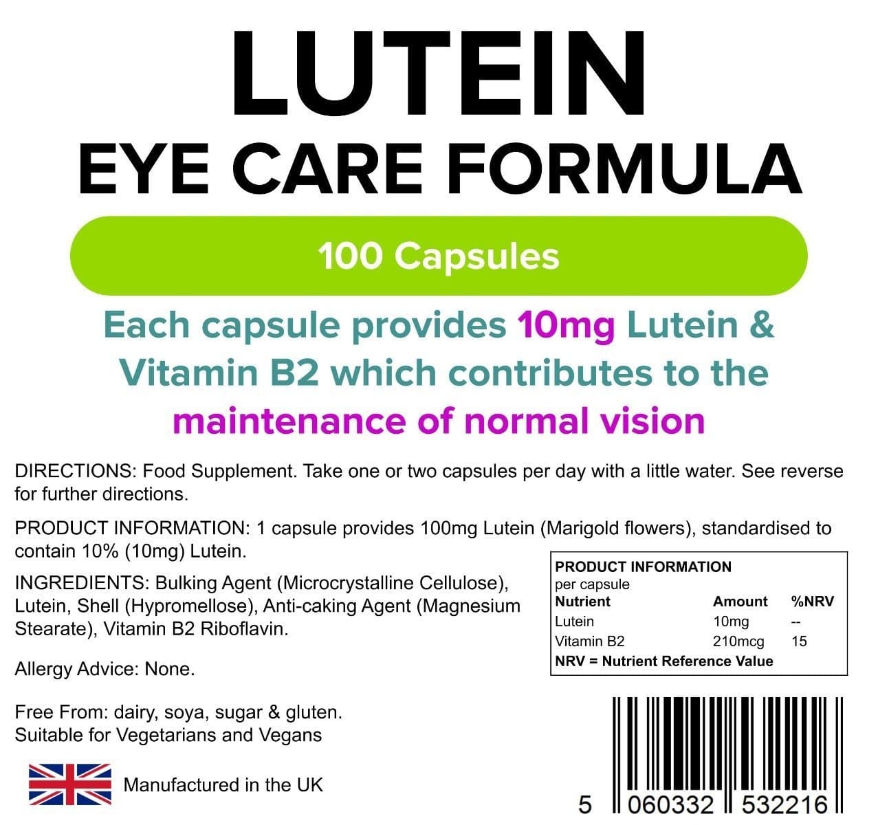 Lutein 10mg (Marigold Extract) Capsules (100 pack) | Authentic Vitamins