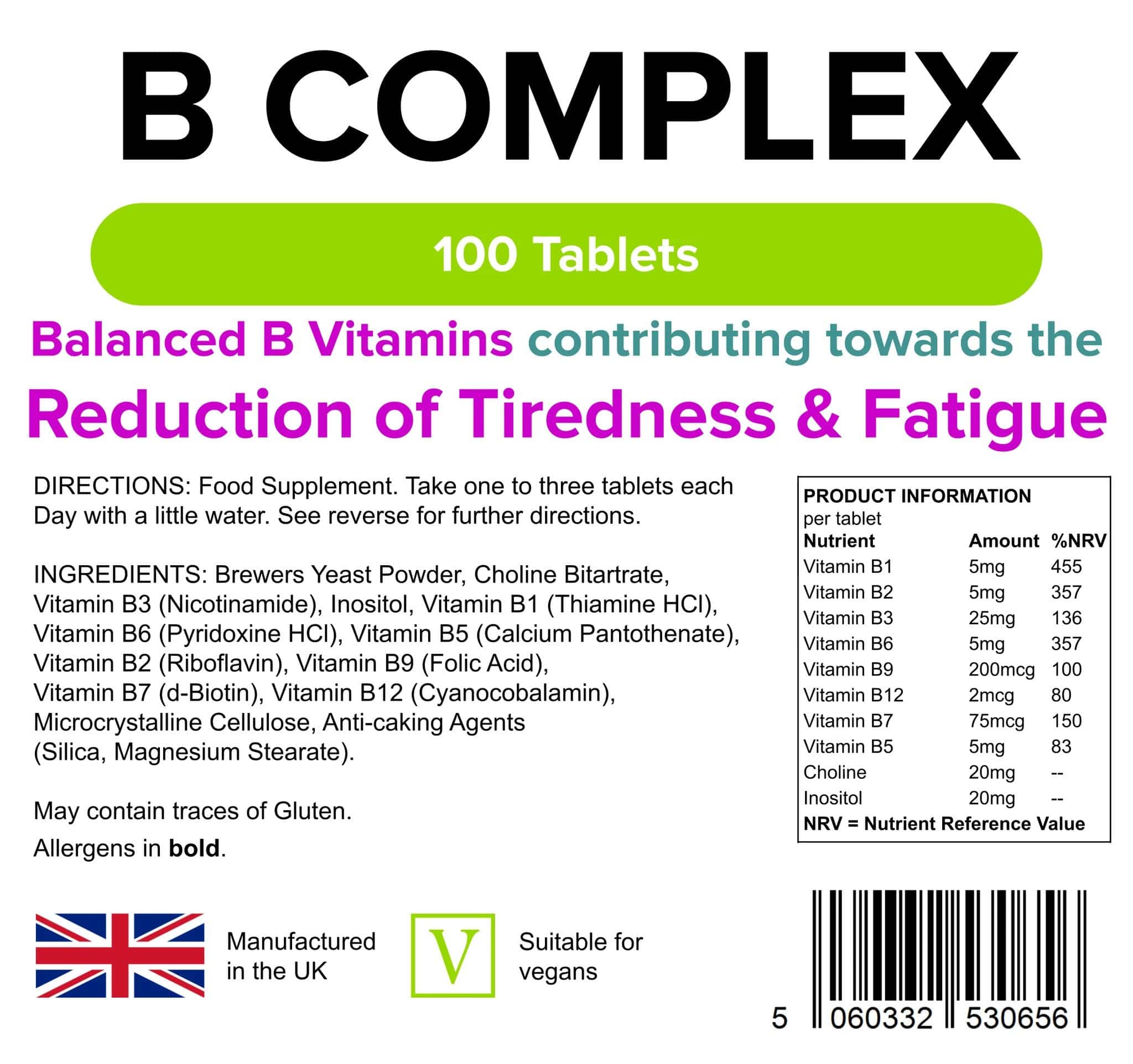 Vitamin B Complex Tablets (100 pack) | Authentic Vitamins