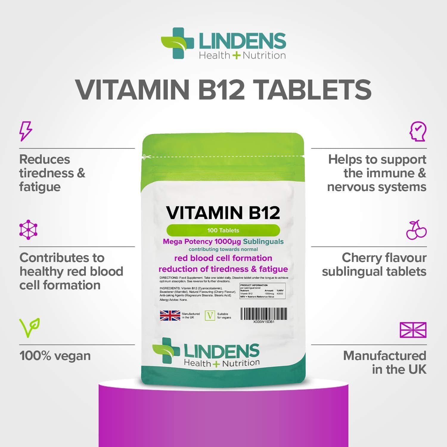 Vitamin B12 1000mcg Sublingual Tablets (365 pack)– Authentic Vitamins